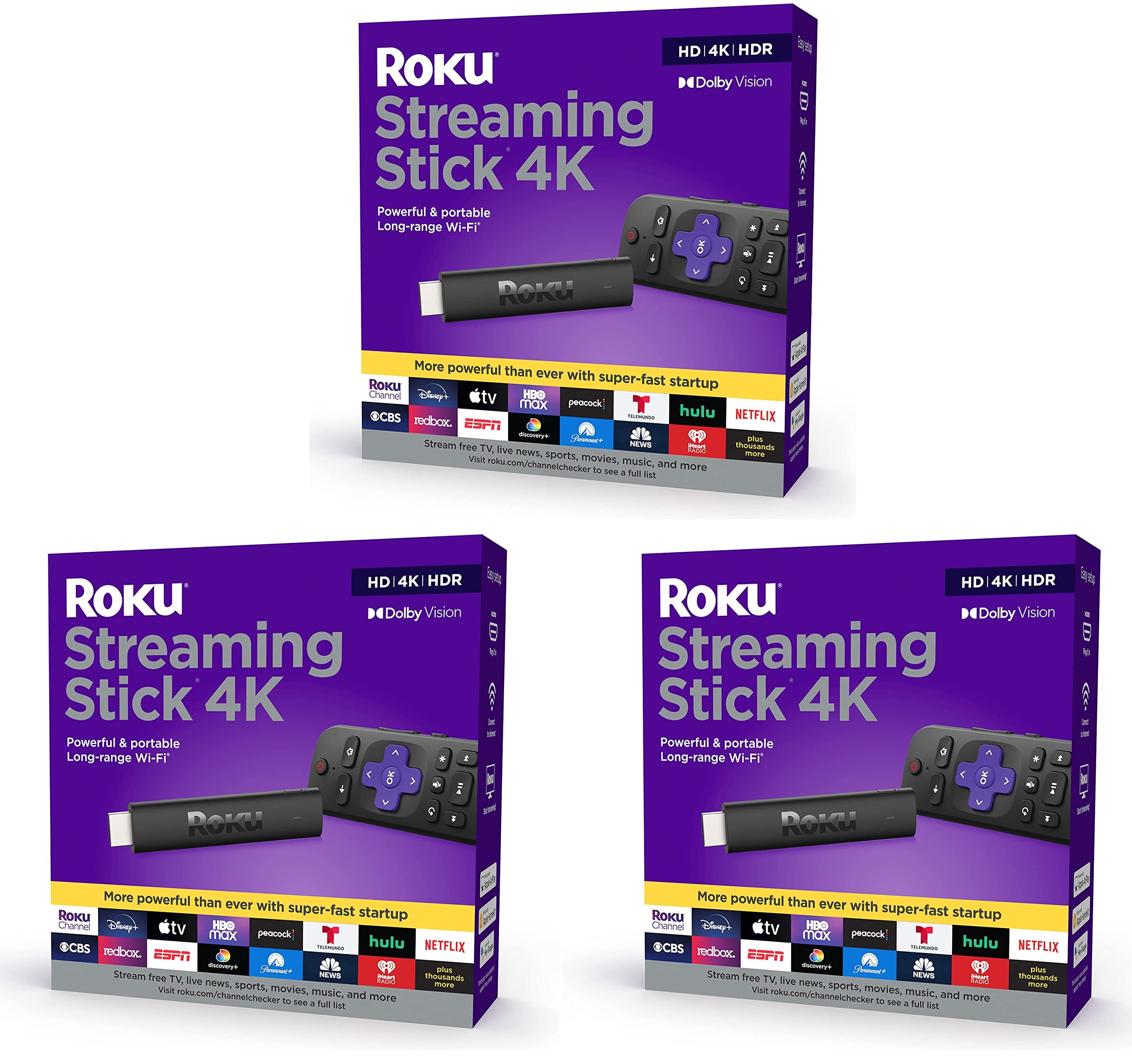 3 Pack Roku Streaming Stick 4K HDR, Dolby Vision with Voice Control and ...