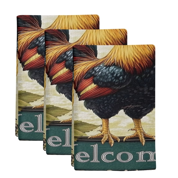 3 Pack Rooster Chicken Kitchen Towels Welcome Sunflower Watercolor Art ...