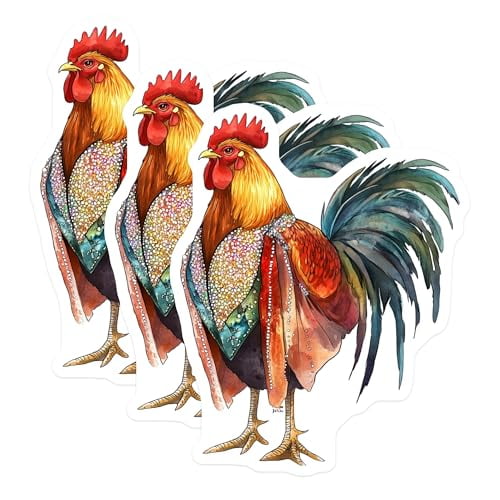 (3 Pack) Rooster Decals - Colorful Rooster - Laptop Decals - 3 Inches ...
