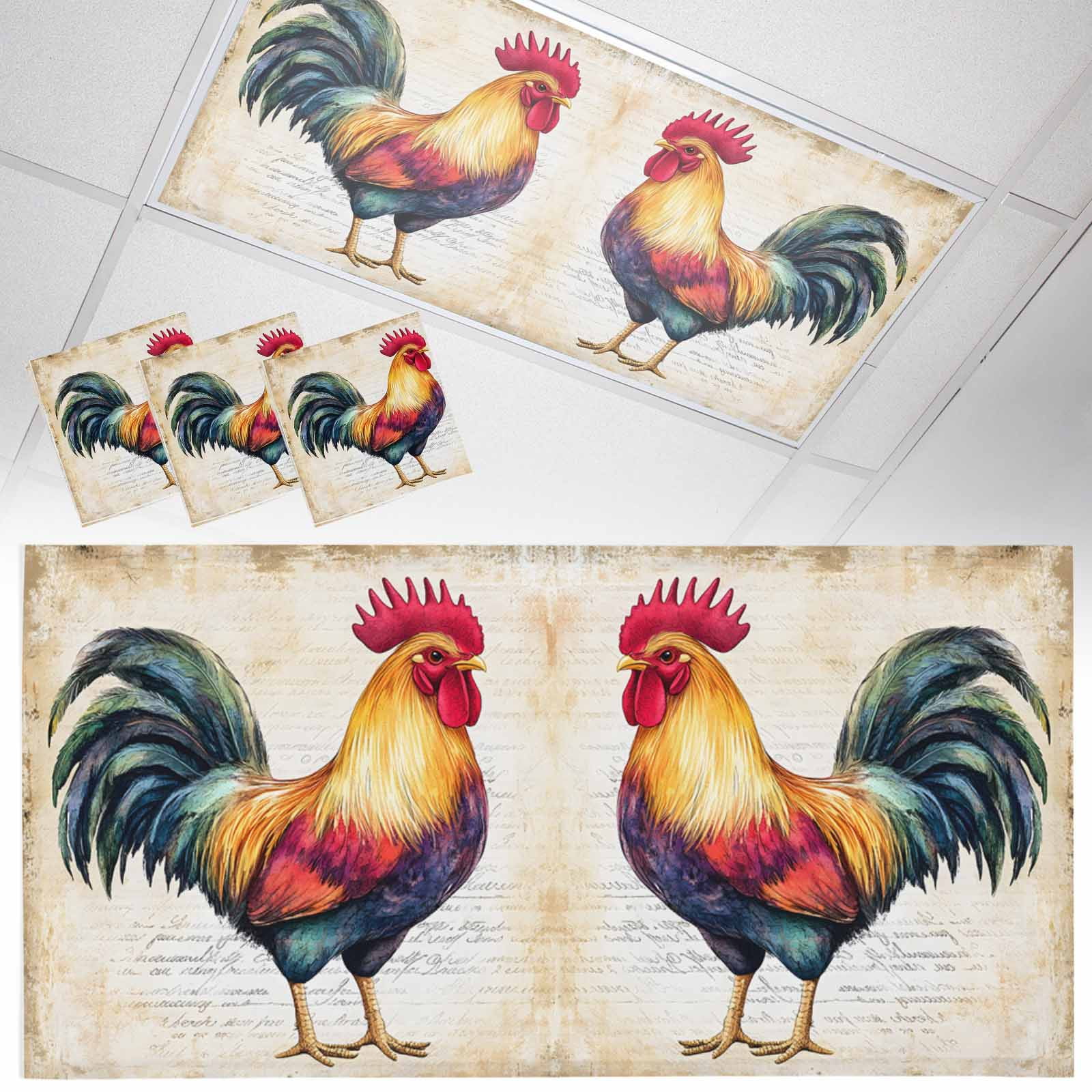 3 Pack Rooster Fluorescent Light Covers for Ceiling Lights Retro ...