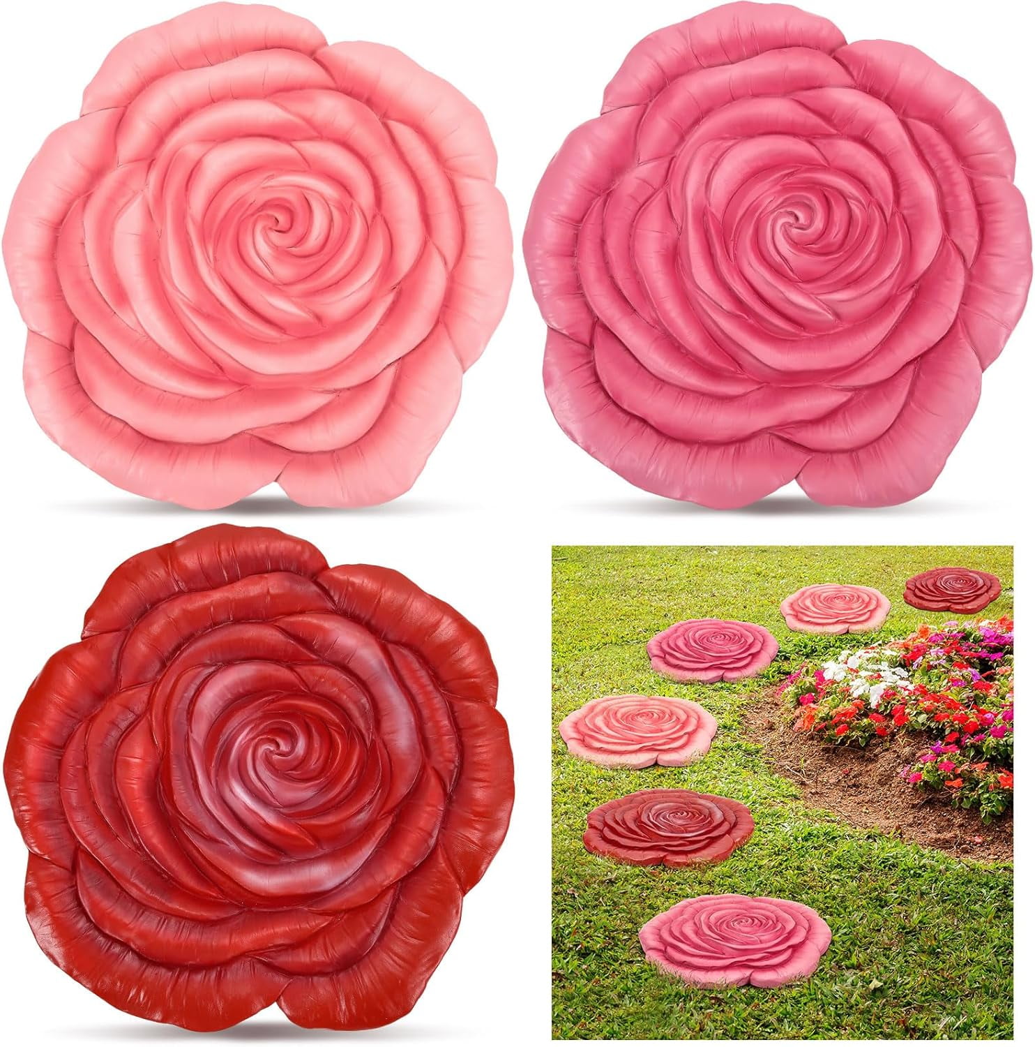 3 Pack Rose Stepping Stones 10 Inch Resin Decorative Step Stone Rose ...