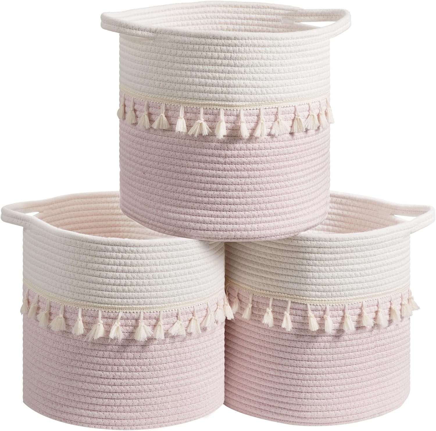3-Pack Round Baskets for Organizing, 11 Inch Boho Woven Baskets for ...