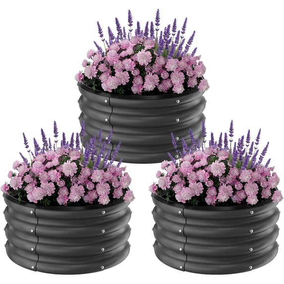 3-Pack Round Galvanized Metal Raised Garden Beds – Rust-Resistant ...