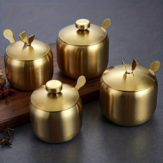 3-Pack Round Handle Stainless Steel Spice Jars (Jar+Lid+Spoon) | Drill ...