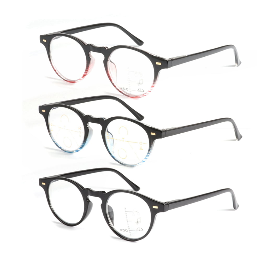 3 Pack Round Multi-Focus Progressive Reading Glasses Filter Blue Light ...
