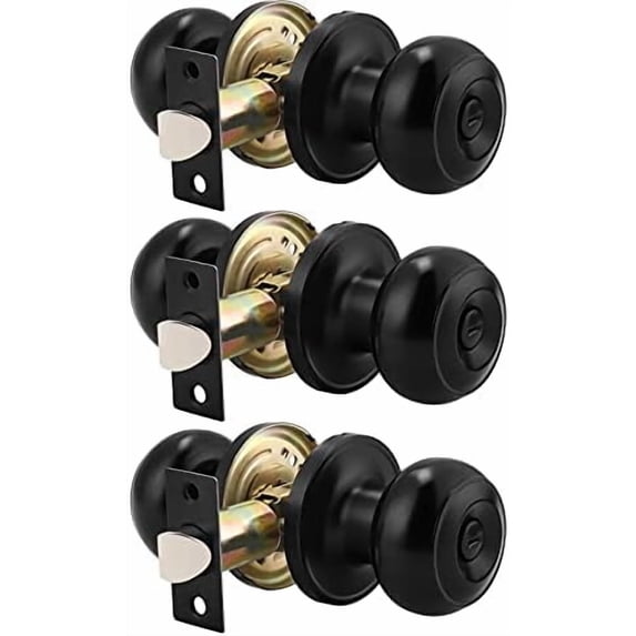 (3 Pack Round Privacy Door Knob(Thumb Turn Lock on The Inside), Keyless ...