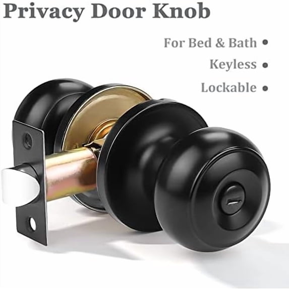 (3 Pack Round Privacy Door Knob(Thumb Turn Lock on The Inside), Keyless ...