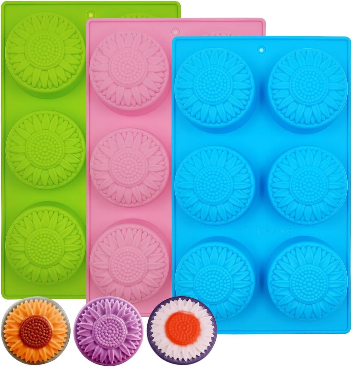 3 Pack Round Sunflower Soap Molds,Round Soap Mold,YuCool 6 Cavity ...