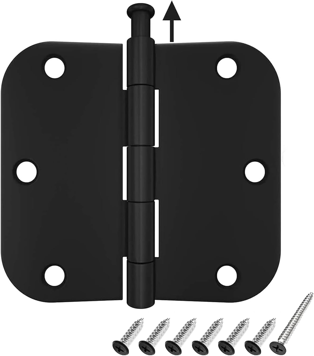 3 Pack 3.5 Inch Matte Black Rounded Door Hinges with 5/8" Radius for ...
