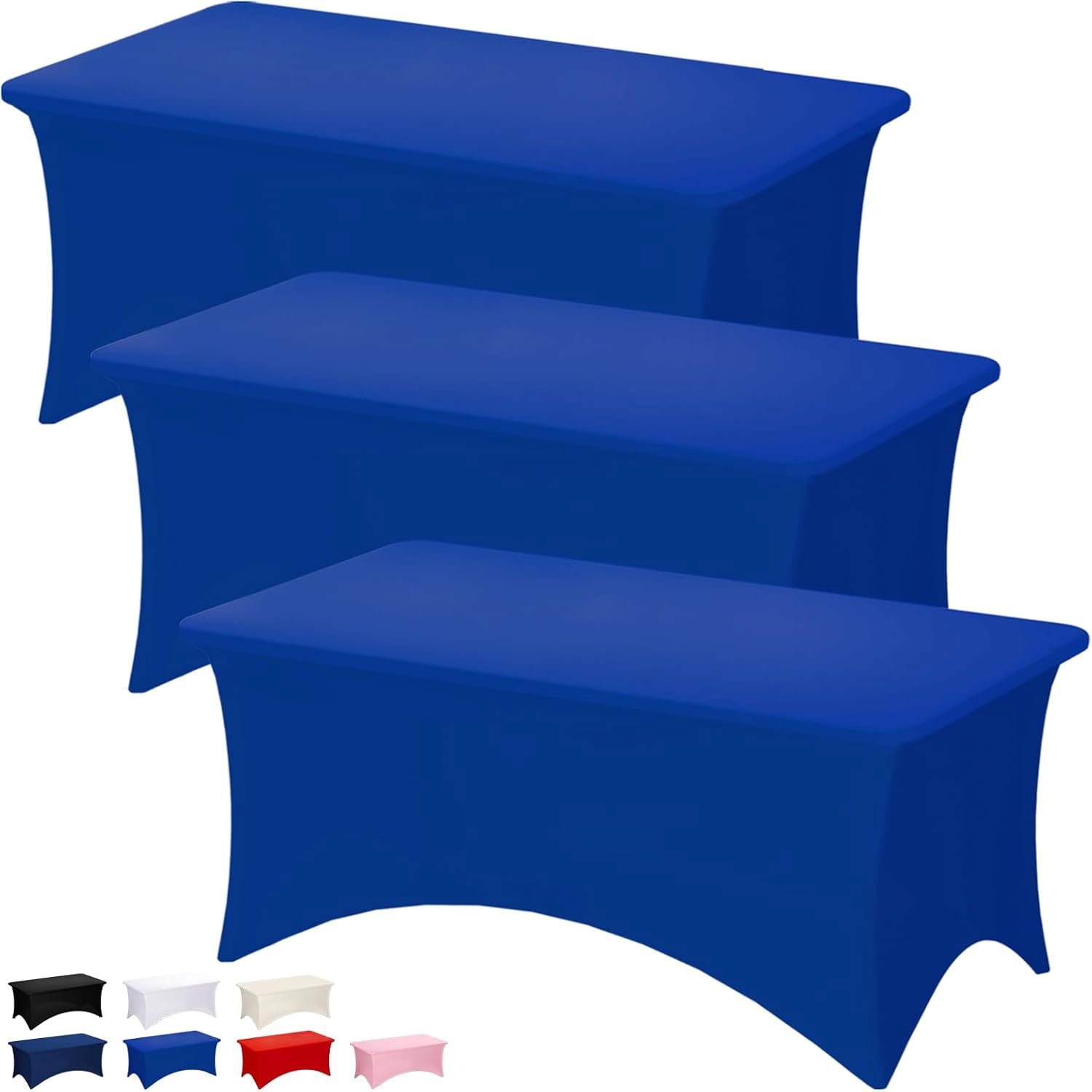 3 Pack Royal Blue Rectangle 8Ft Stretch Spandex Fitted Tablecloth for ...