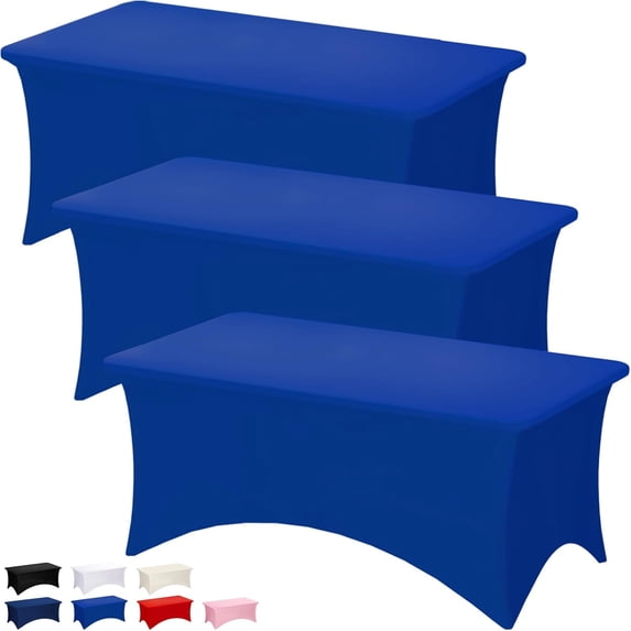 3 Pack Royal Blue Rectangle 8Ft Stretch Spandex Fitted Tablecloth for ...