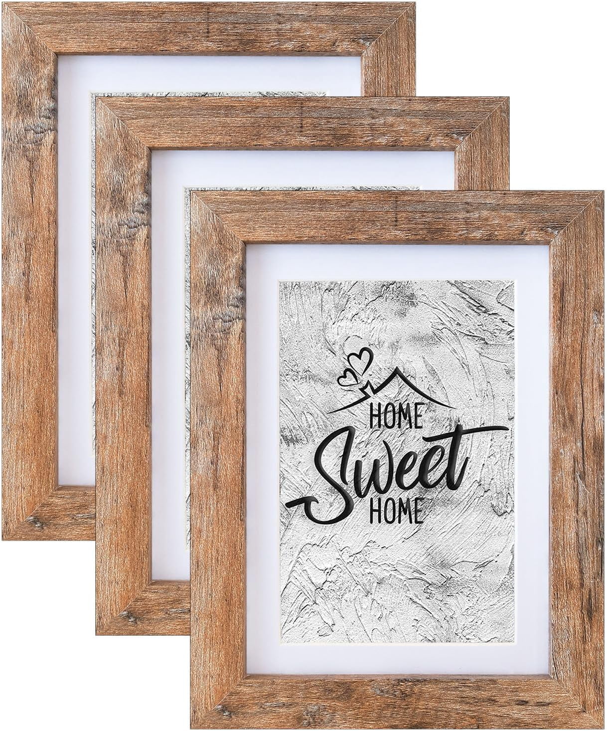 3 Pack Rustic Brown 5x7 Wood Picture Frame, 4x6 Photo Display with Mat ...