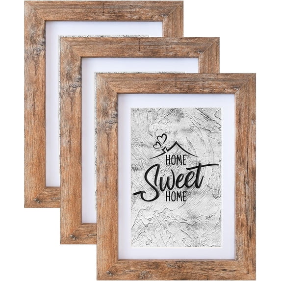 3 Pack Rustic Brown 5x7 Wood Picture Frame, 4x6 Photo Display with Mat ...