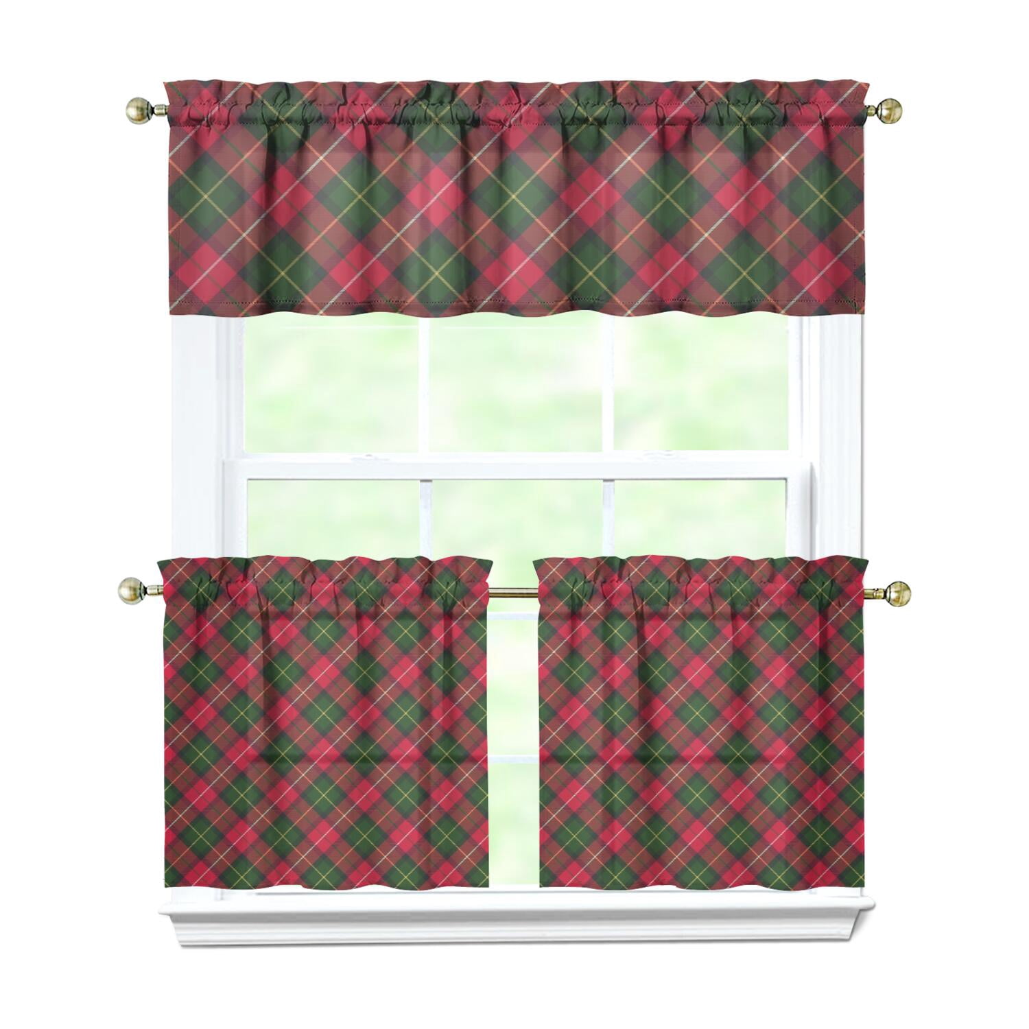 3 Pack Rustic Farmhouse Plaid Kitchen Curtains - Checkered Valance ...