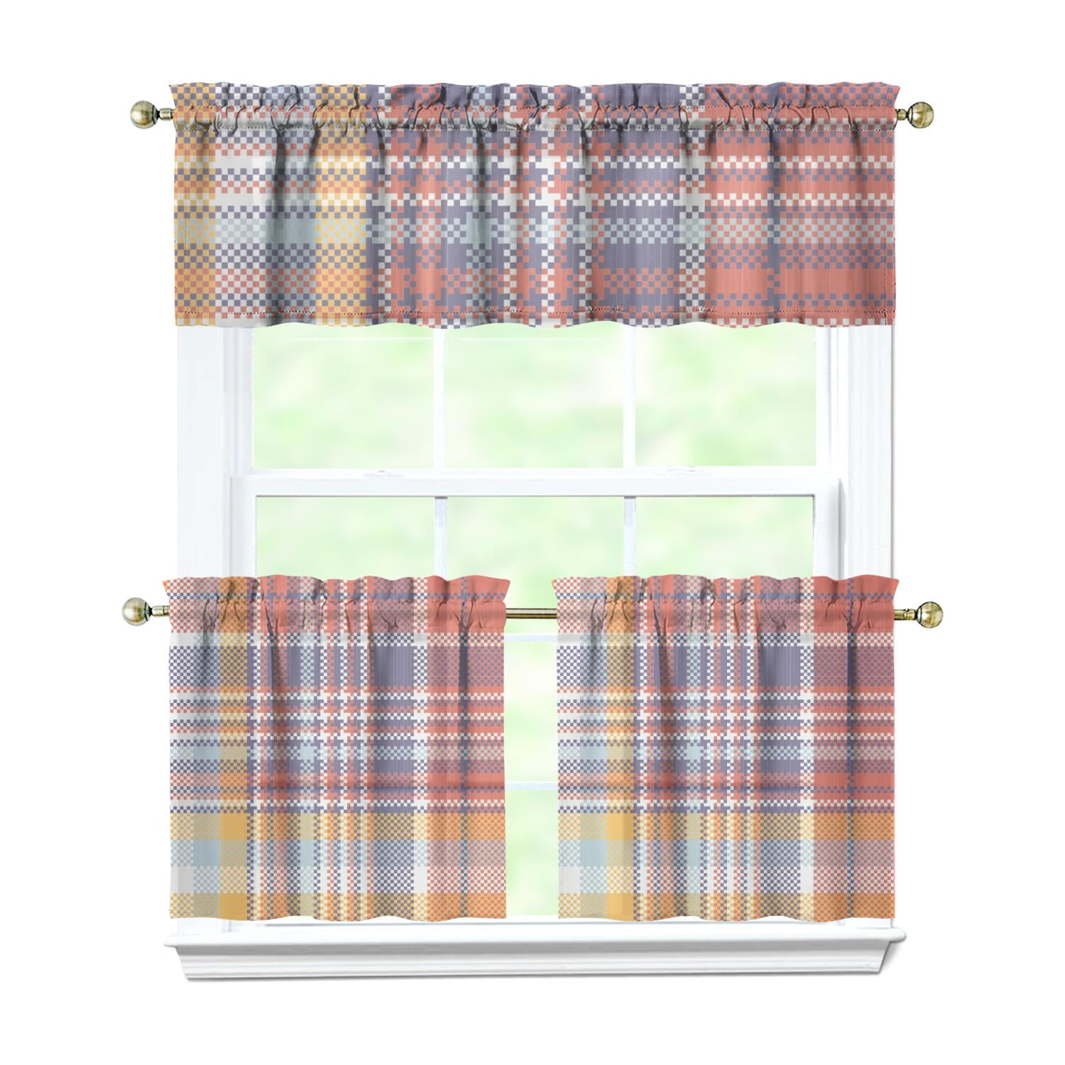 3 Pack Rustic Farmhouse Plaid Kitchen Curtains - Checkered Valance ...