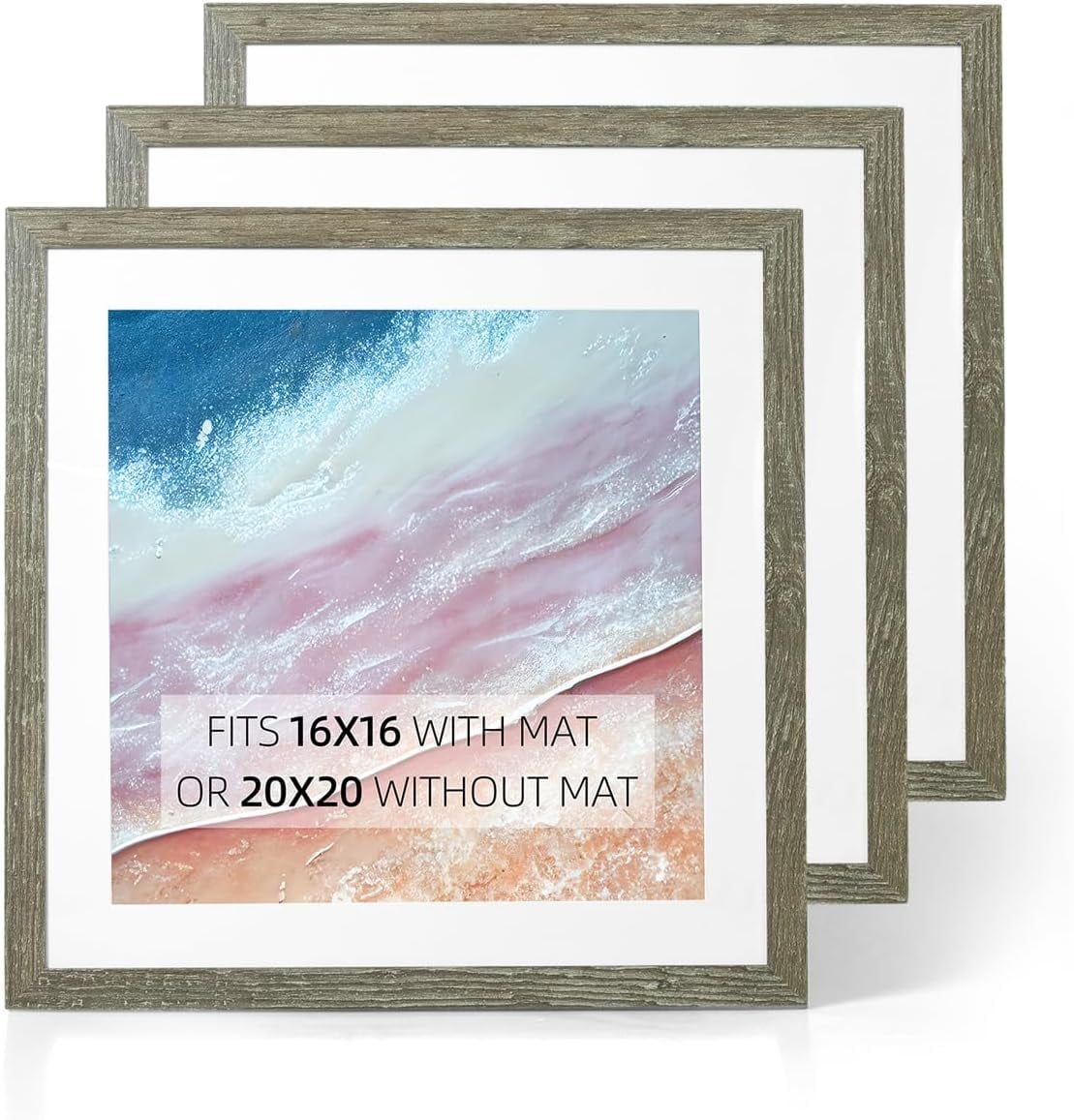 3 Pack Rustic Gray 20x20 Picture Frame for Wall Display, Fits 16x16 ...