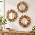 3 Pack Rustic Round Wood Sunburst Wall Mirrors 12 Inch Boho Farmhouse ...