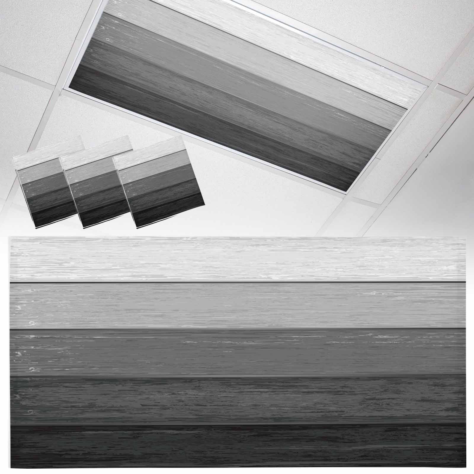 3 Pack Rustic Stripes Fluorescent Light Covers for Ceiling Lights Gray ...