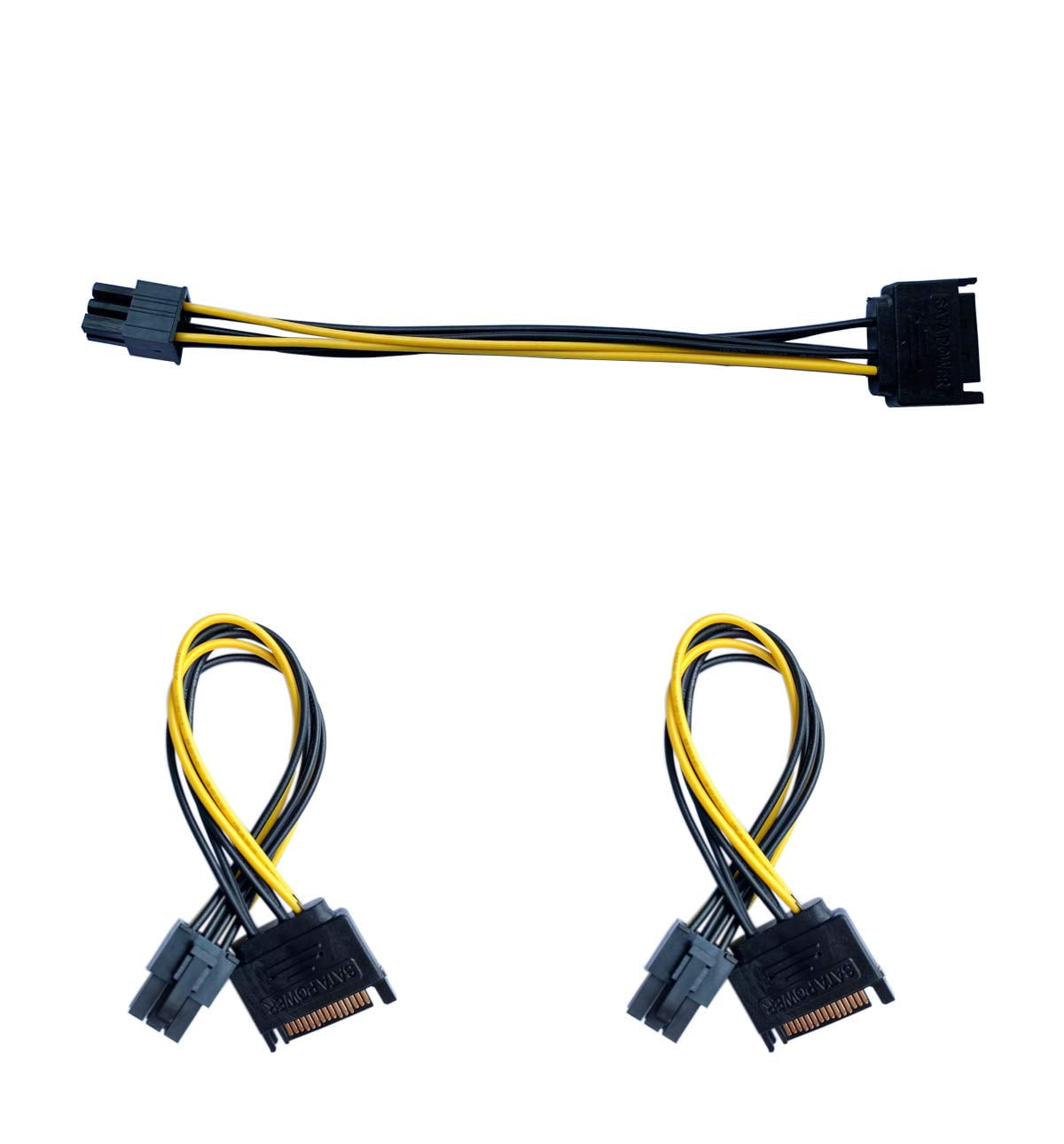 3 Pack SATA 15 Pin Male to 6 Pin Female PCI Express (PCIe) Graphics ...