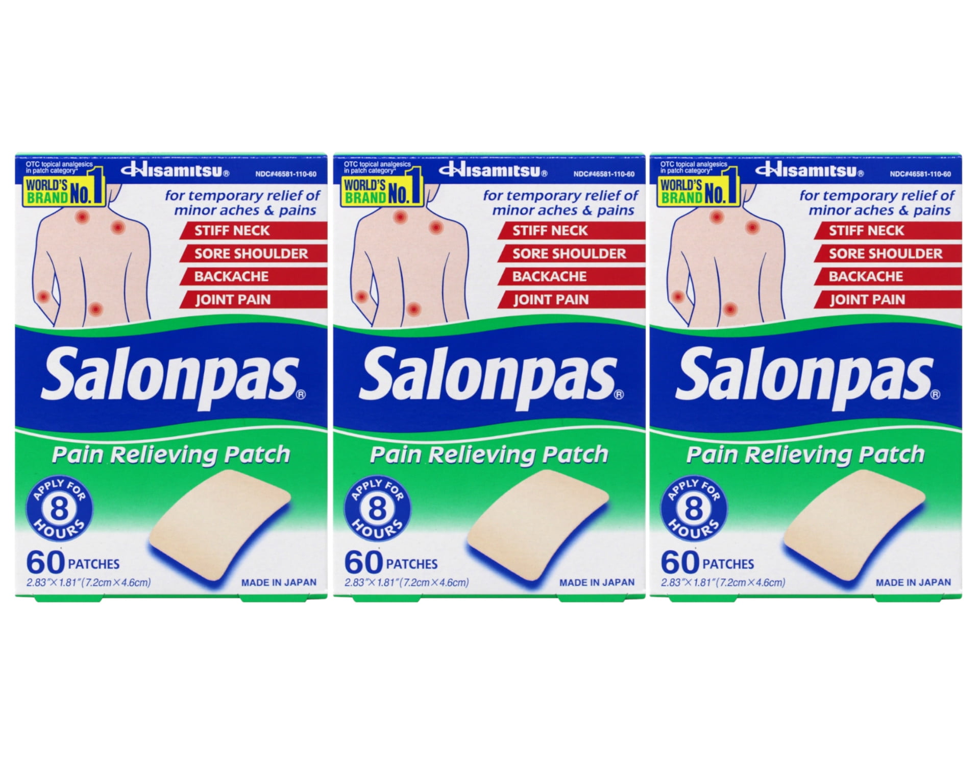 3 Pack Salonpas Pain Relieving Patches, Works For 8 Hours 60 Per Box ...
