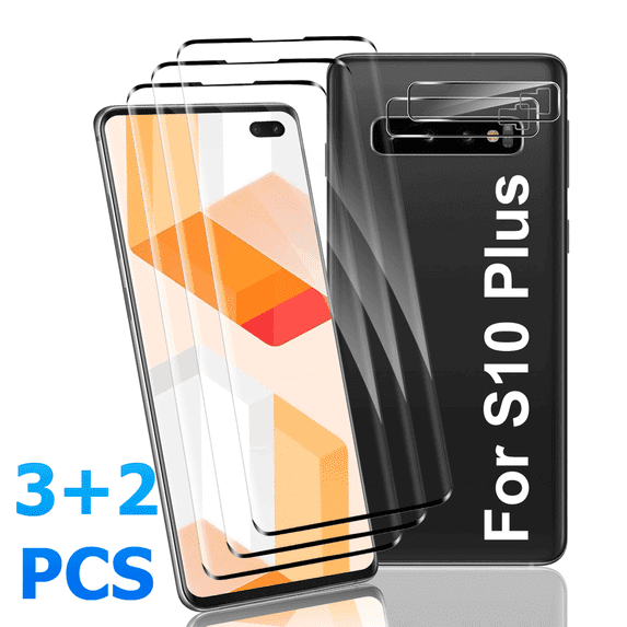 3 Pack For Samsung Galaxy S10 Plus Screen Protector 6.4 Inch with 2 Pack Camera Lens Protector ...