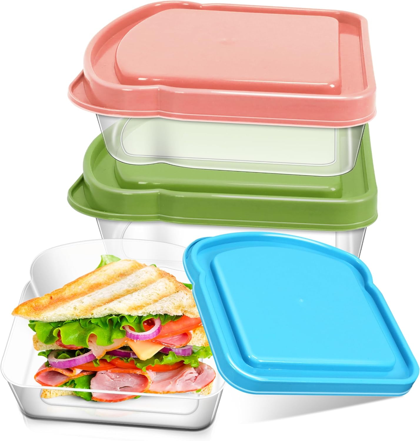 3 Pack Sandwich Containers, Colored Sandwich Boxes for Lunch, Reusable ...
