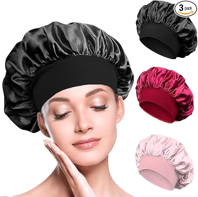 3 Pack Satin Bonnet, Hair Bonnet for Sleeping, Night Hair Sleeping Caps ...