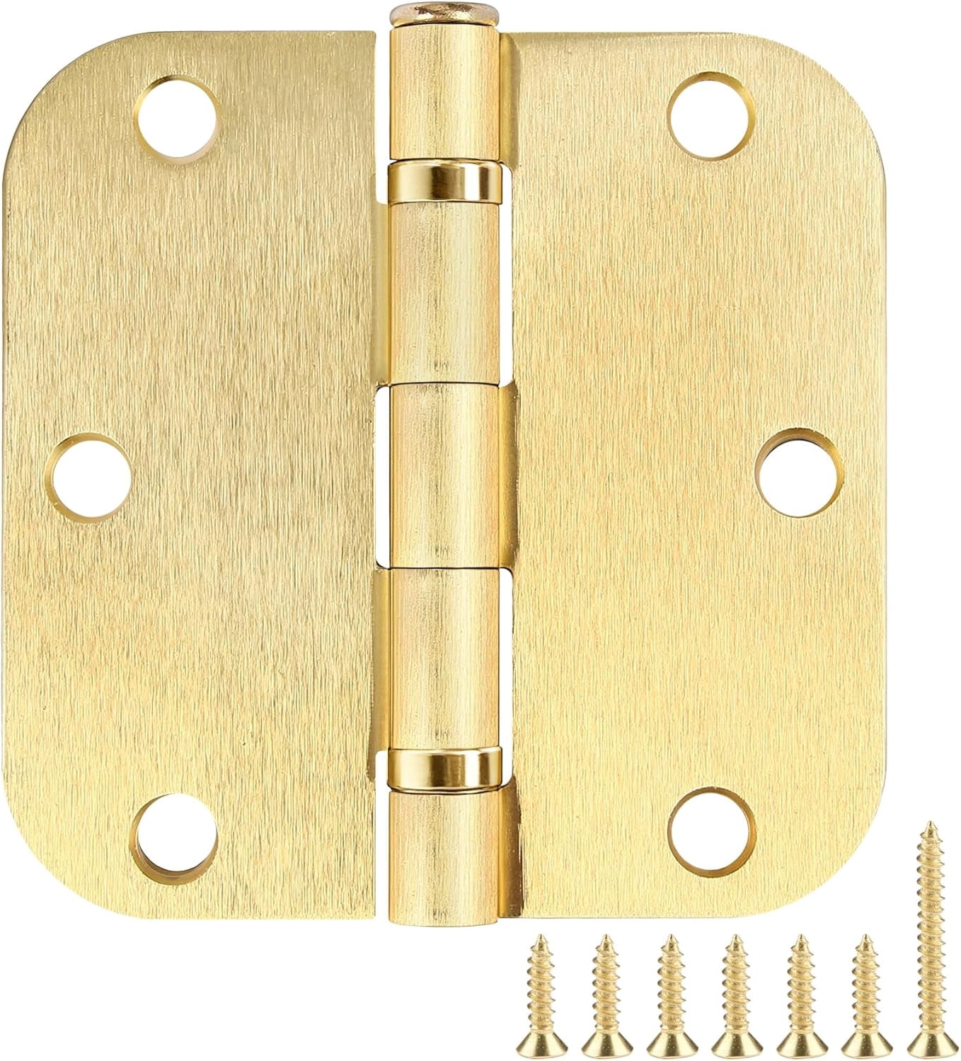 3 Pack Satin Brushed Brass Door Hinges 3.5" x 3.5" 5/8" Radius Ball ...