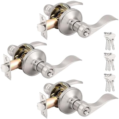 3 Pack Satin Nickel Keyed Alike Entry Levers, One Keyway Entrance ...
