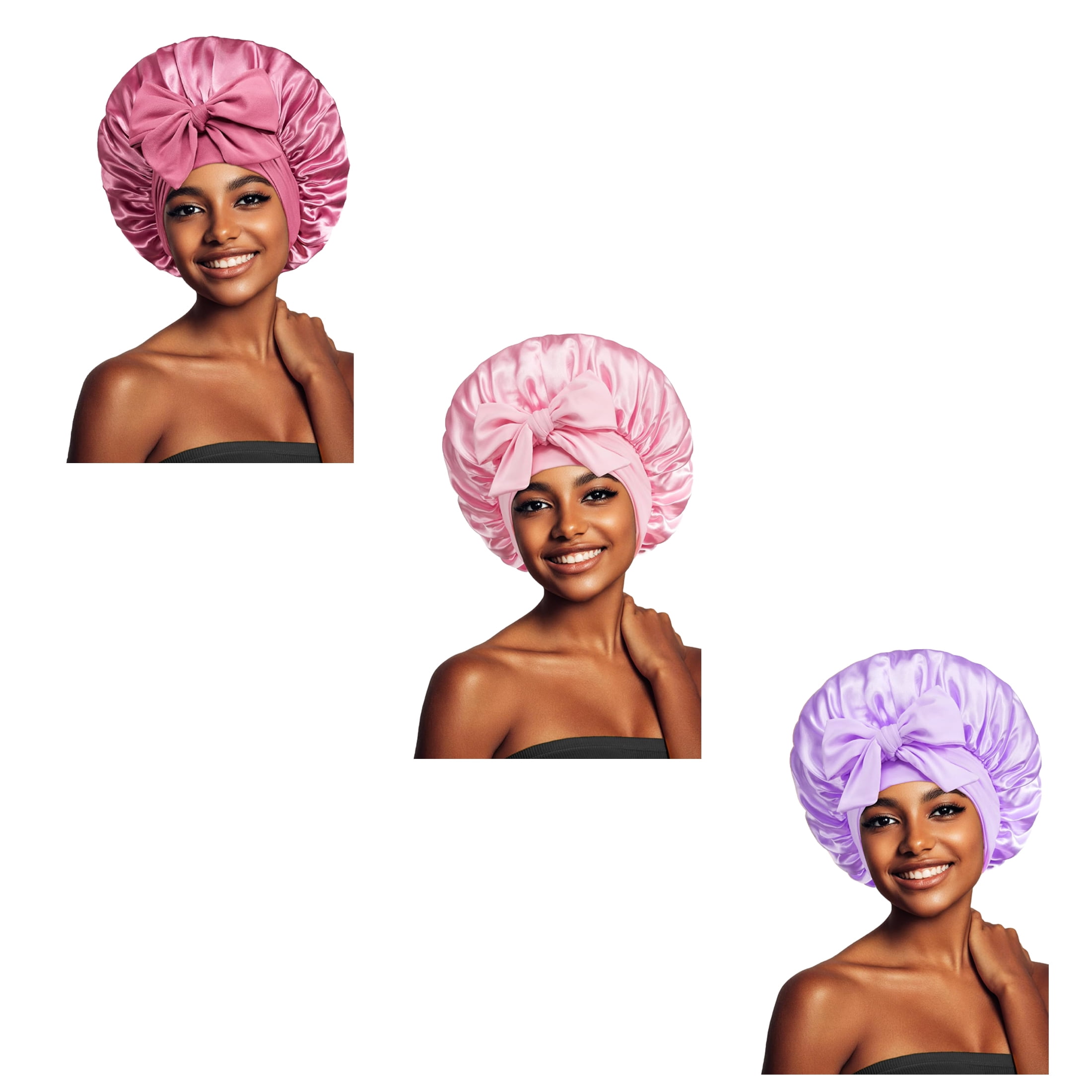 3-Pack Satin Sleep Bonnet for Women – Non-Slip Silk Hair Bonnets with ...