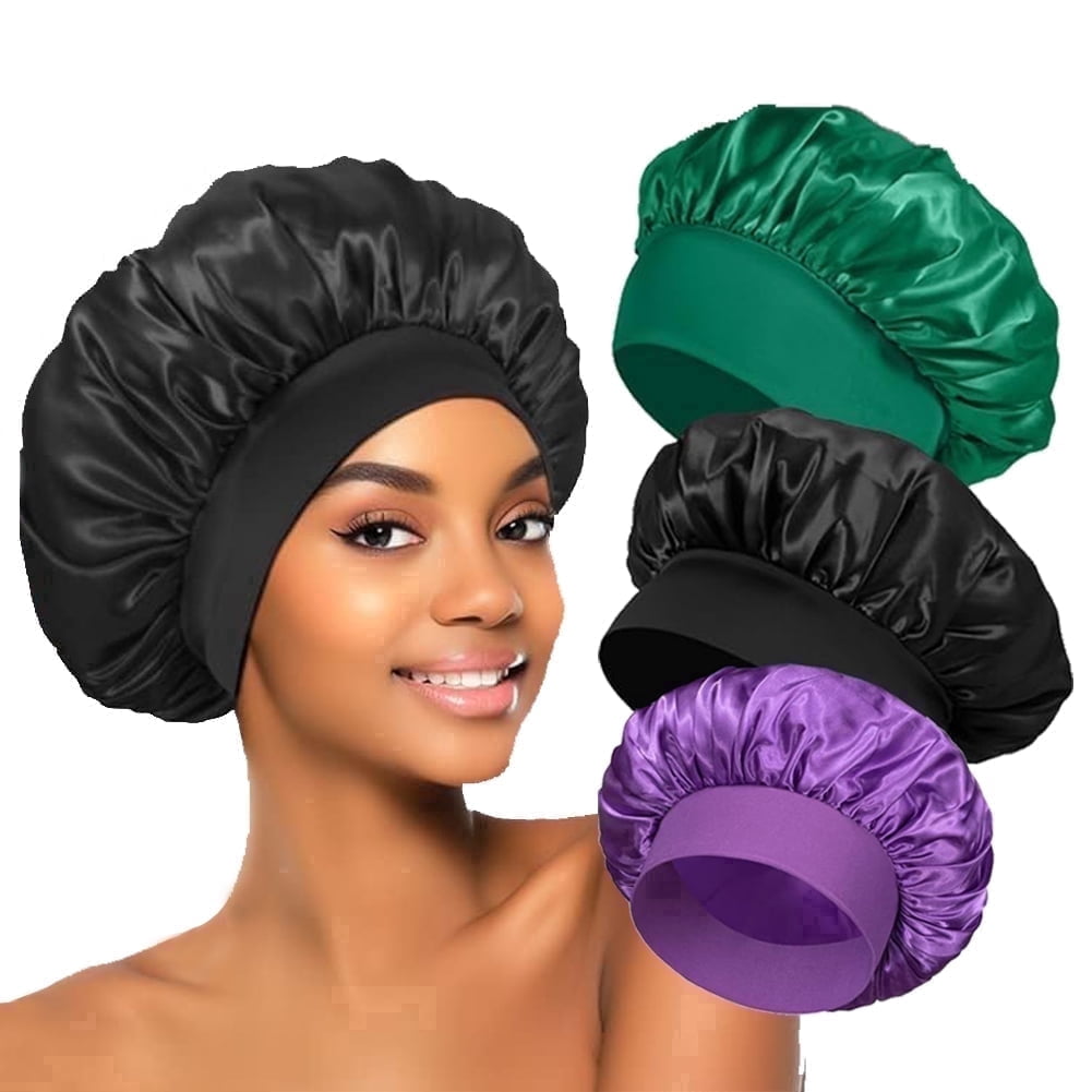 3 Pack Satin Sleeping Bonnet, Silk Hair Wrap for Night Sleep Caps With ...