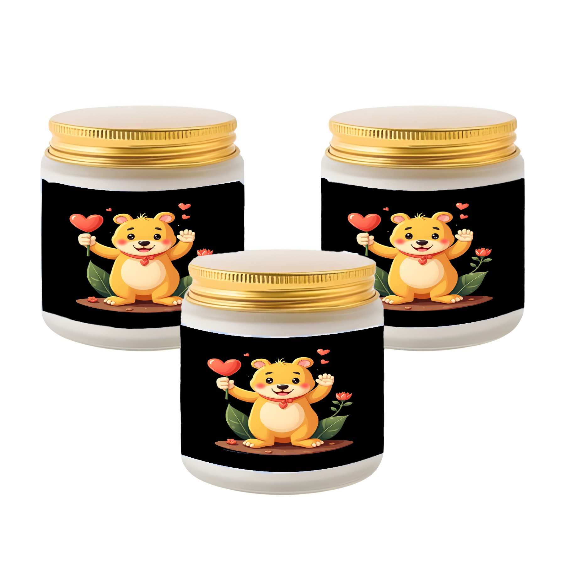 3 Pack Scented Soy Wax Candles - Adorable Bear Design with Heart ...