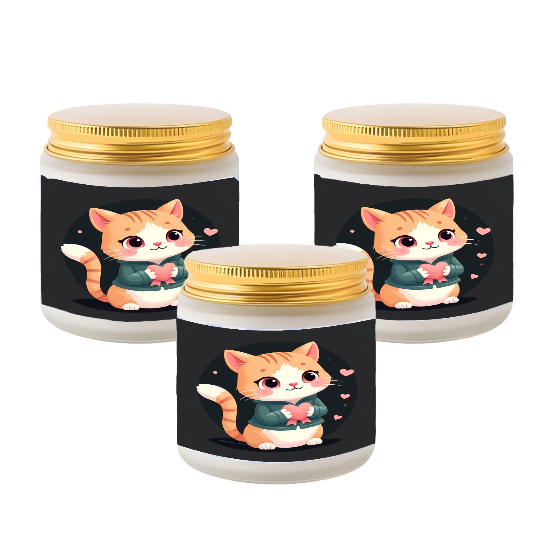 3 Pack Scented Soy Wax Candles - Adorable Cat Design with Heart Motif ...