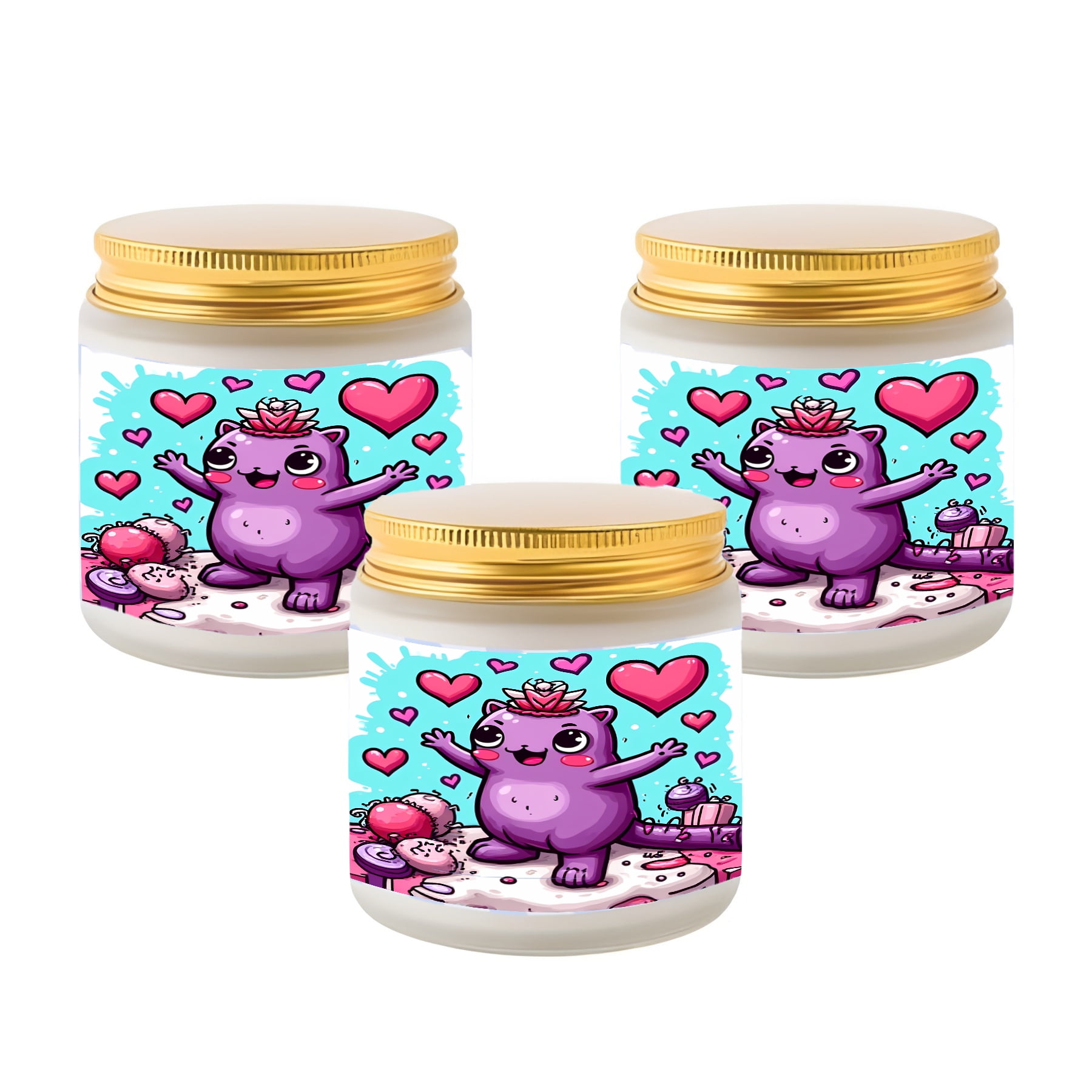 3 Pack Scented Soy Wax Candles - Adorable Purple Creature Design with ...