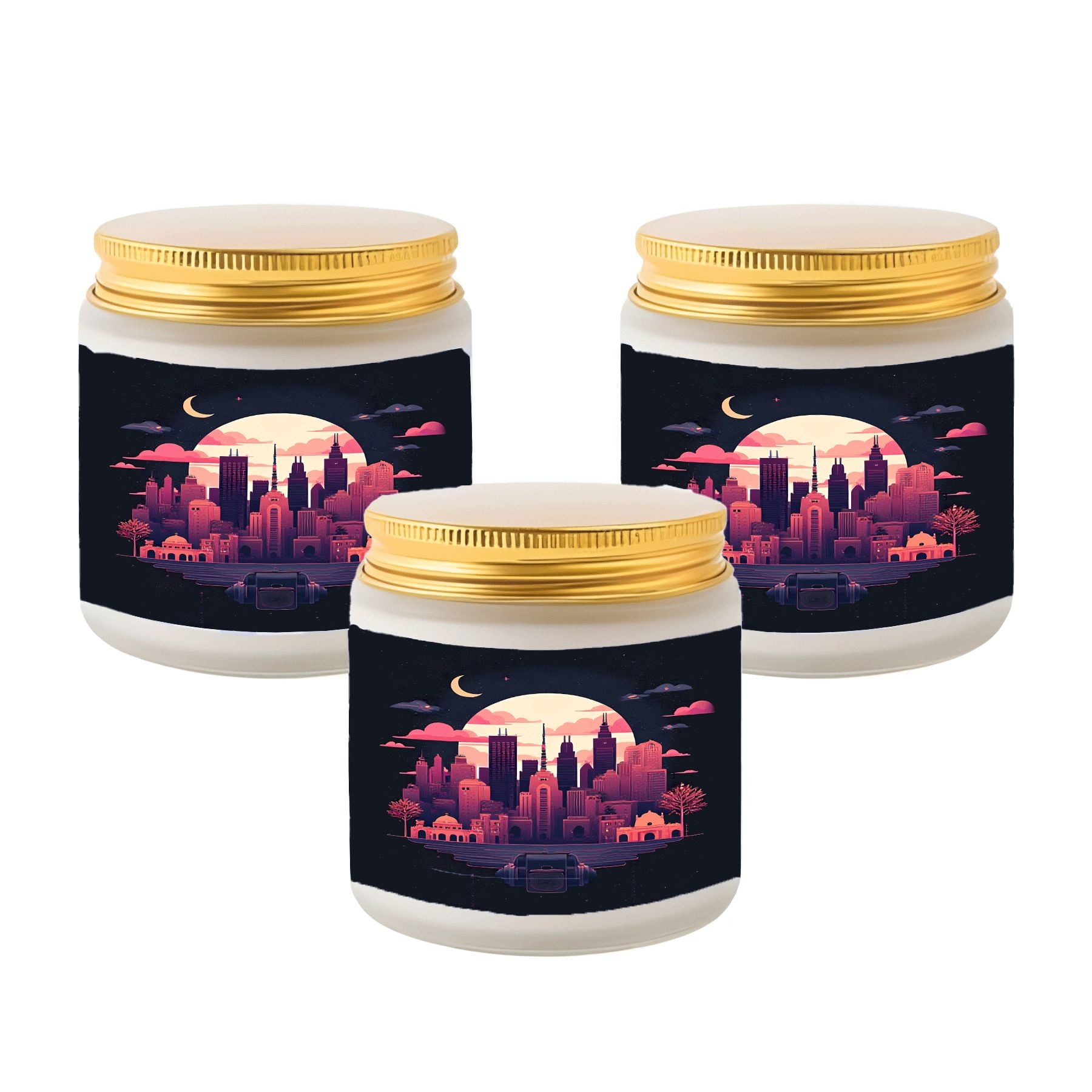 3 Pack Scented Soy Wax Candles - Artistic City Skyline Design with Dusk ...