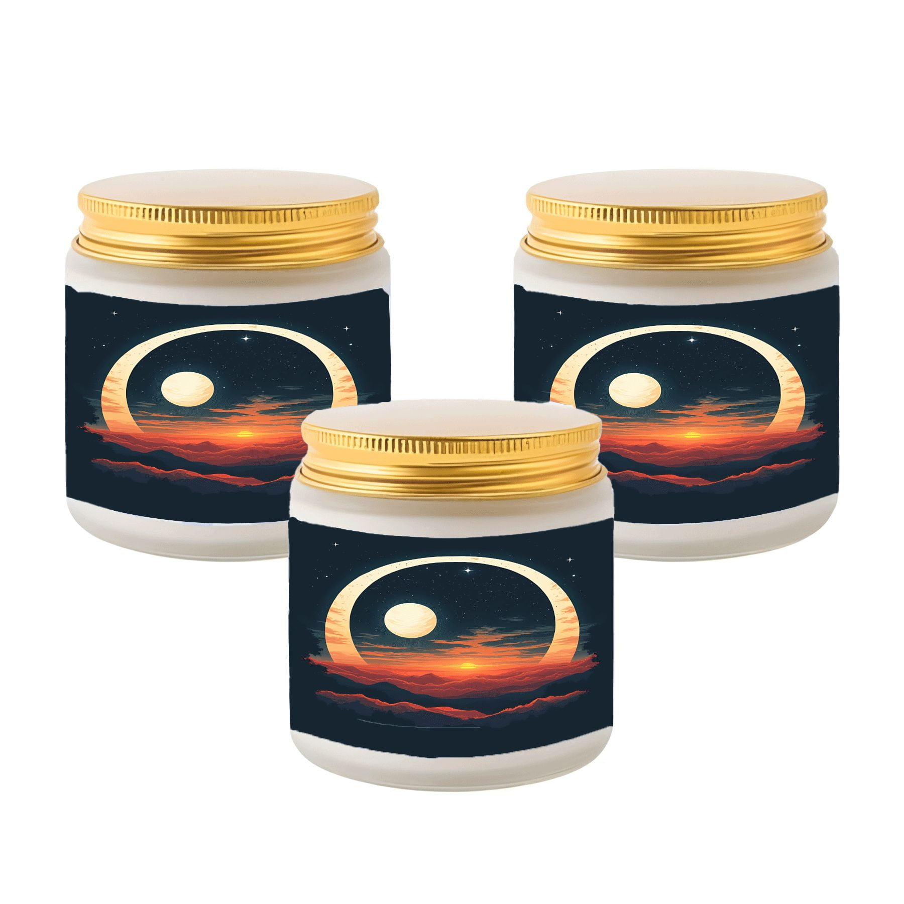 3 Pack Scented Soy Wax Candles - Celestial Design with Crescent Moons & Vibrant Sunset Perfect ...