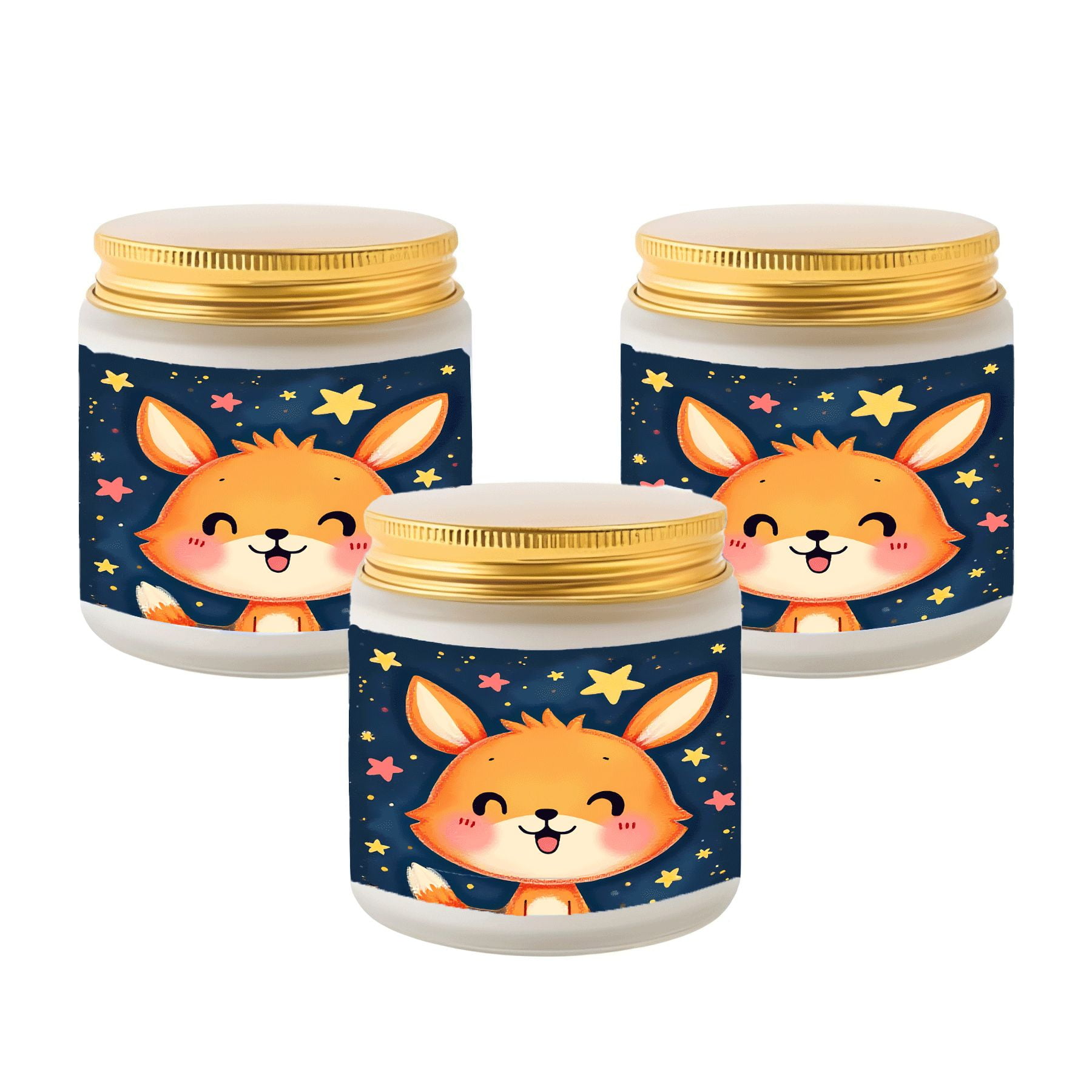3 Pack Scented Soy Wax Candles - Cheerful Cartoon Fox Design with ...