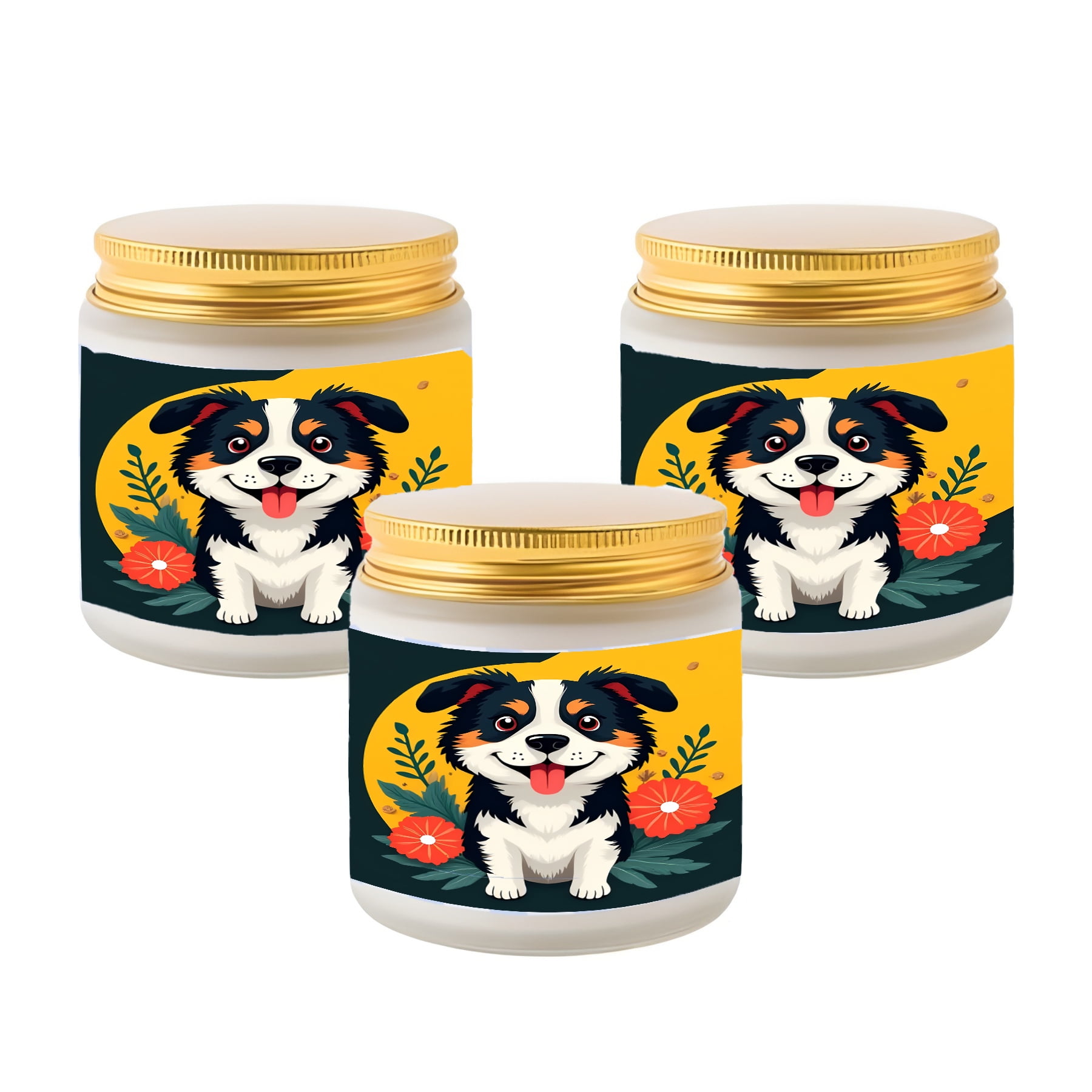 3 Pack Scented Soy Wax Candles - Cheerful Dog Design with Colorful ...