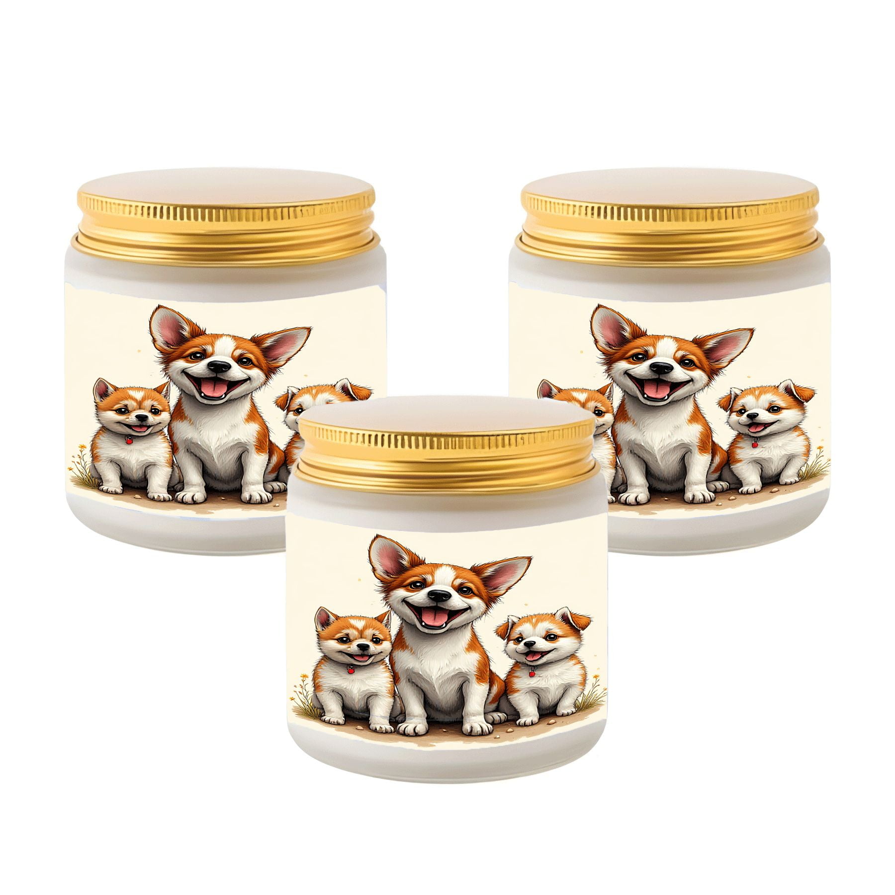 3 Pack Scented Soy Wax Candles - Cheerful Dog Design with Happy ...