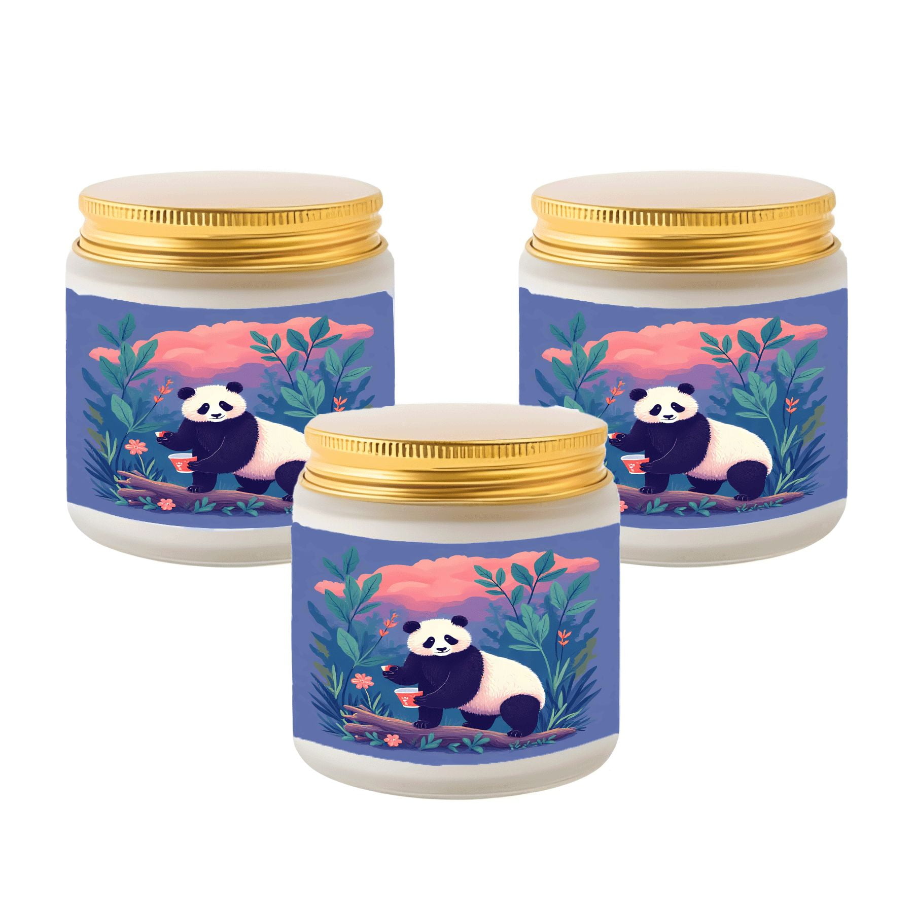3 Pack Scented Soy Wax Candles - Colorful Panda Design with Golden Lid ...