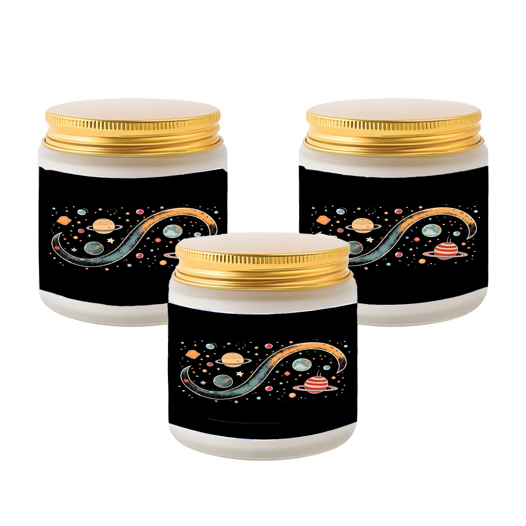 3 Pack Scented Soy Wax Candles - Cosmic Pattern with Colorful Planets ...