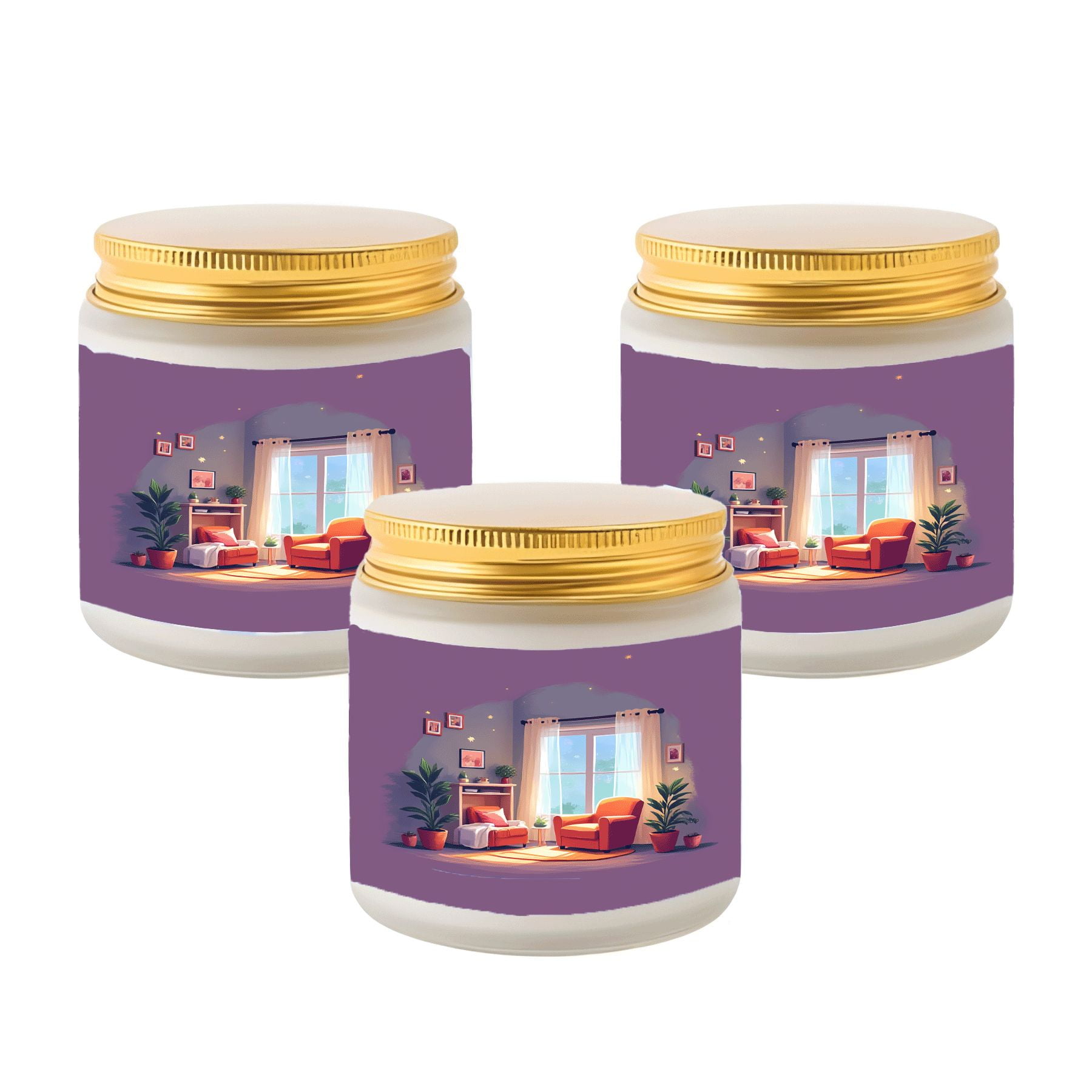 3 Pack Scented Soy Wax Candles - Cozy Room Design with Golden Lid ...