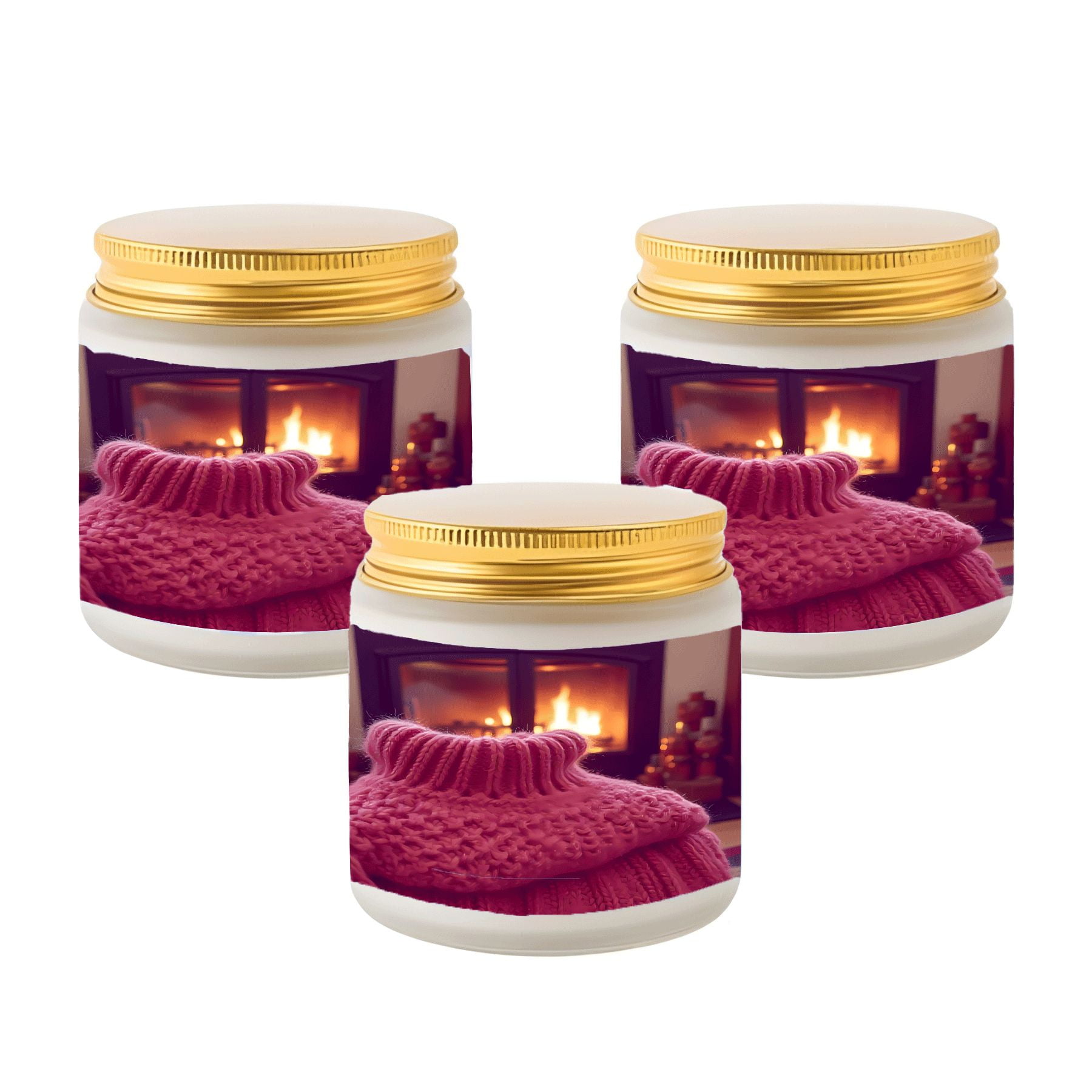 3 Pack Scented Soy Wax Candles - Cozy Winter Scene Design with Golden ...