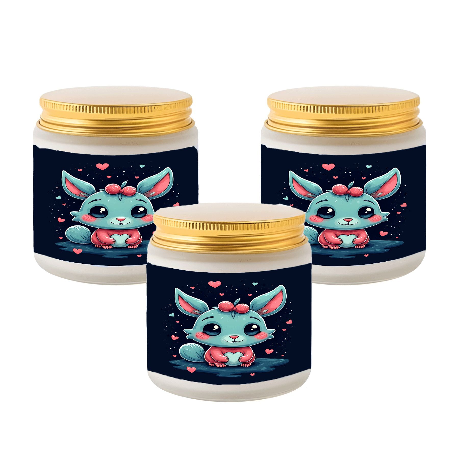 3 Pack Scented Soy Wax Candles - Cute Cartoon Animal Design with Heart ...