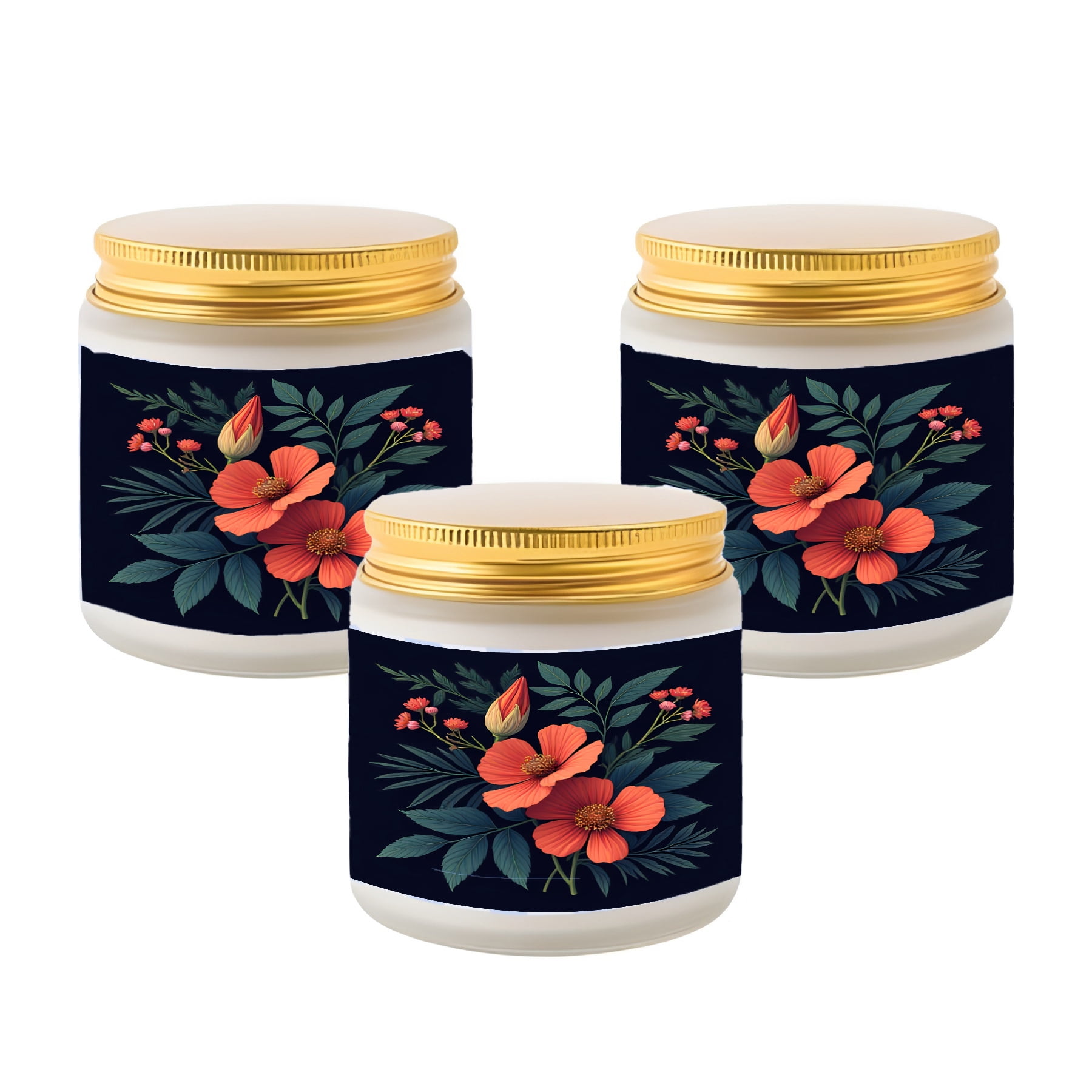 3 Pack Scented Soy Wax Candles - Elegant Floral Design with Vibrant Red ...