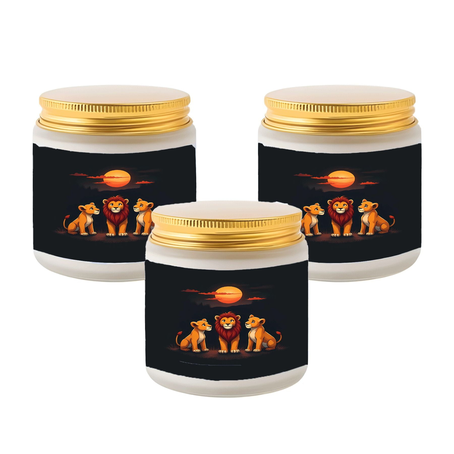 3 Pack Scented Soy Wax Candles - Elegant Lion Design with Golden Lid ...