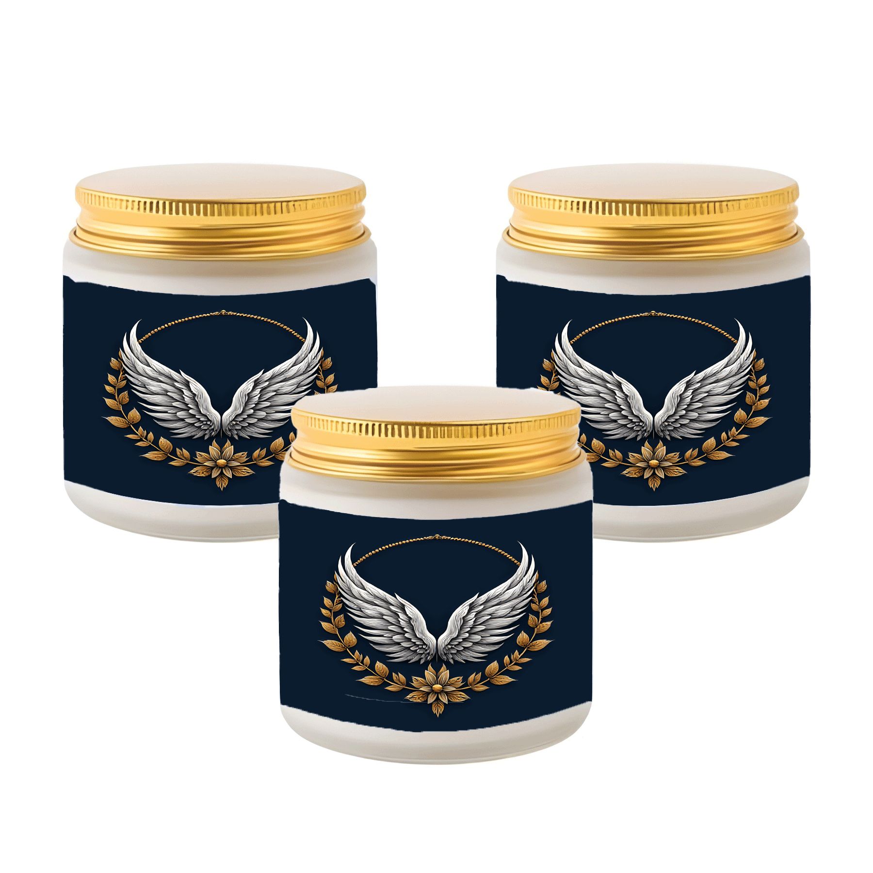 3 Pack Scented Soy Wax Candles - Elegant White Cylinders with Navy Blue ...