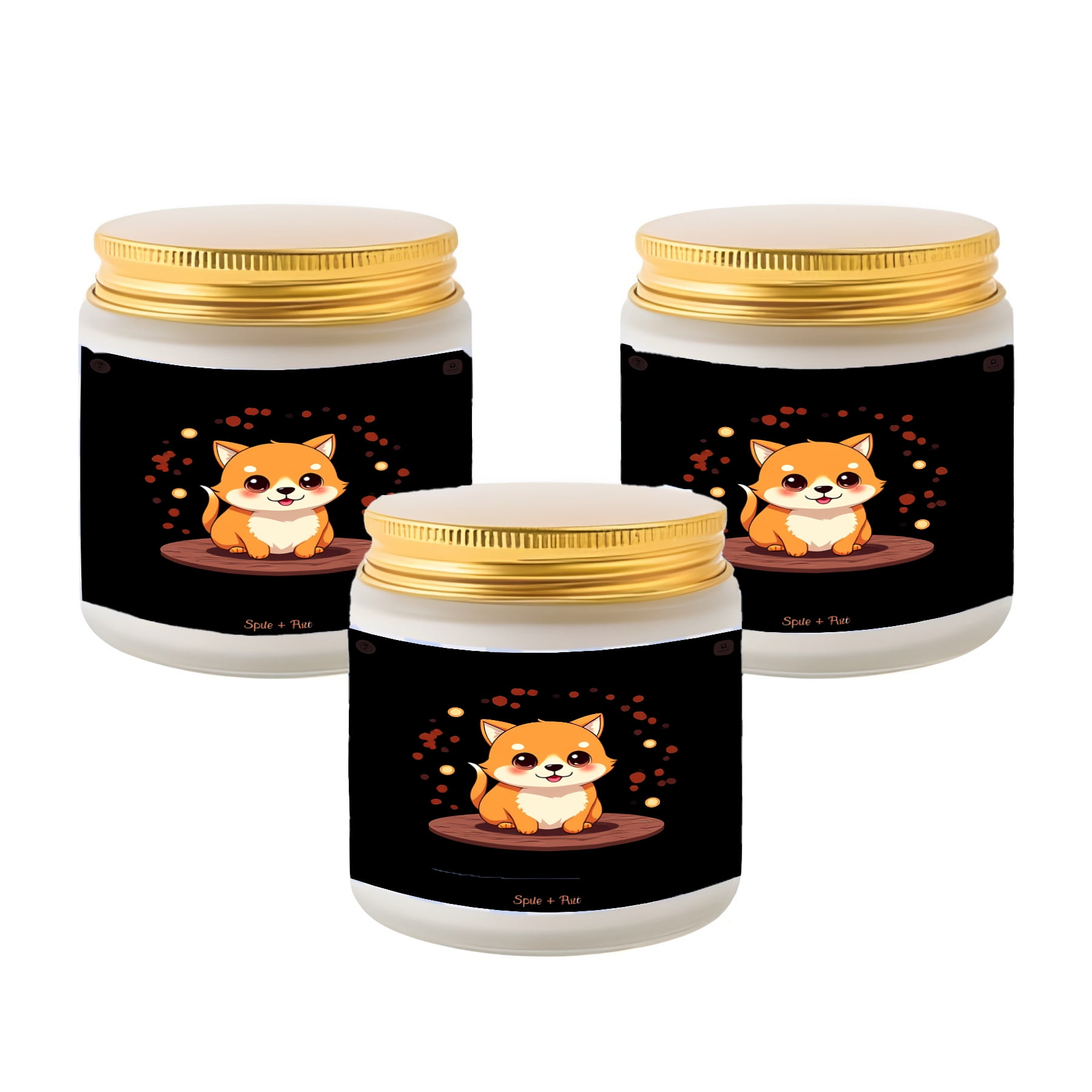 3 Pack Scented Soy Wax Candles - Festive Fox Design with Golden Lid ...