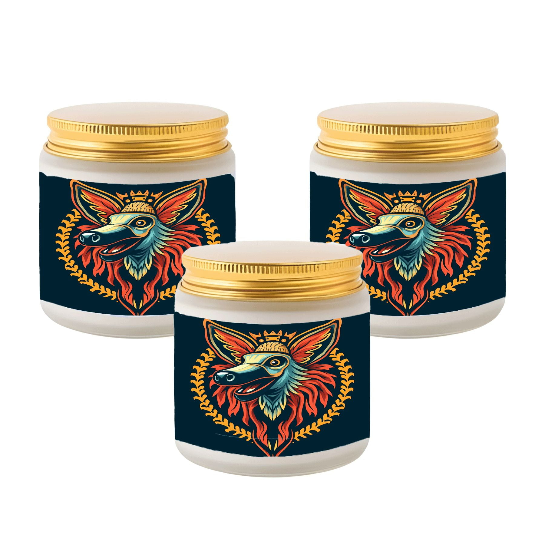 3 Pack Scented Soy Wax Candles - Fox Design with Crown & Golden Wreath ...