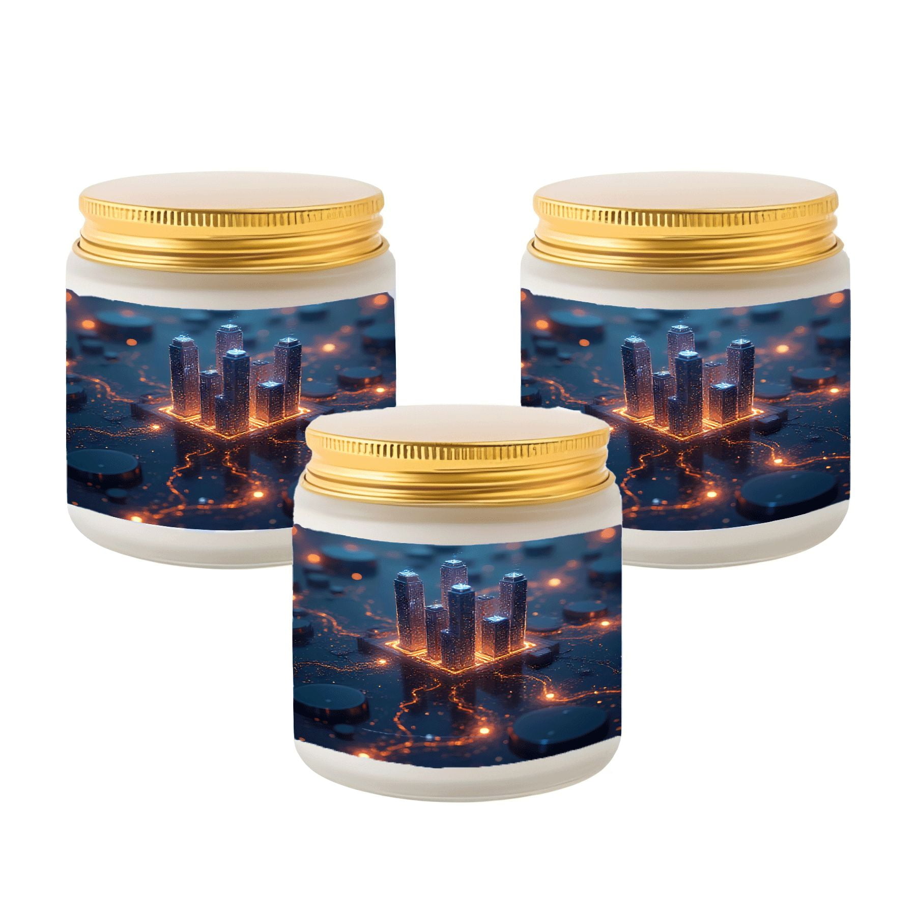 3 Pack Scented Soy Wax Candles - Futuristic Cityscape Design with ...
